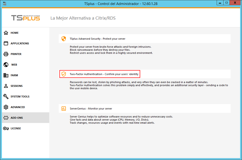 Cómo activar la licencia de TSplus 2FA - V12 - TSplus ESPAÑA