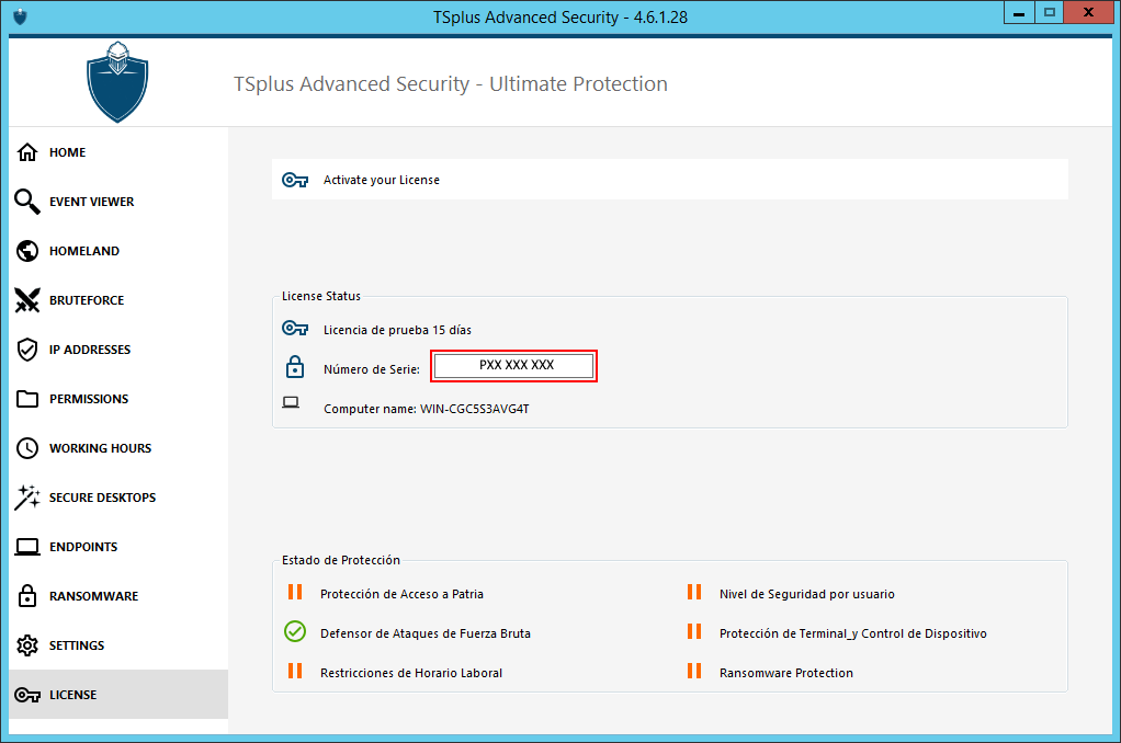Cómo consultar el número de serie de su producto -V12 - TSplus ESPAÑA