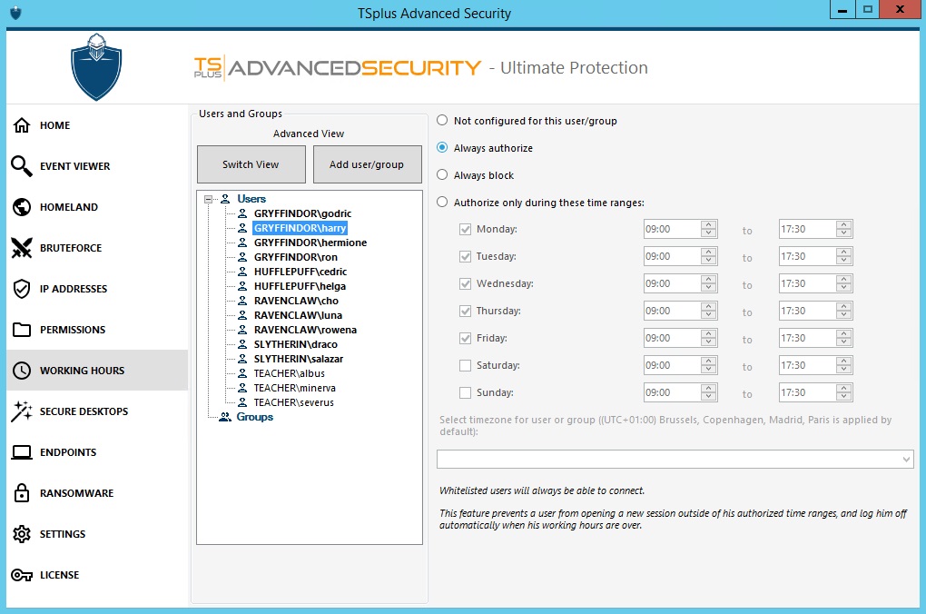 Restricción Working Hours - : TSplus ESPAÑA